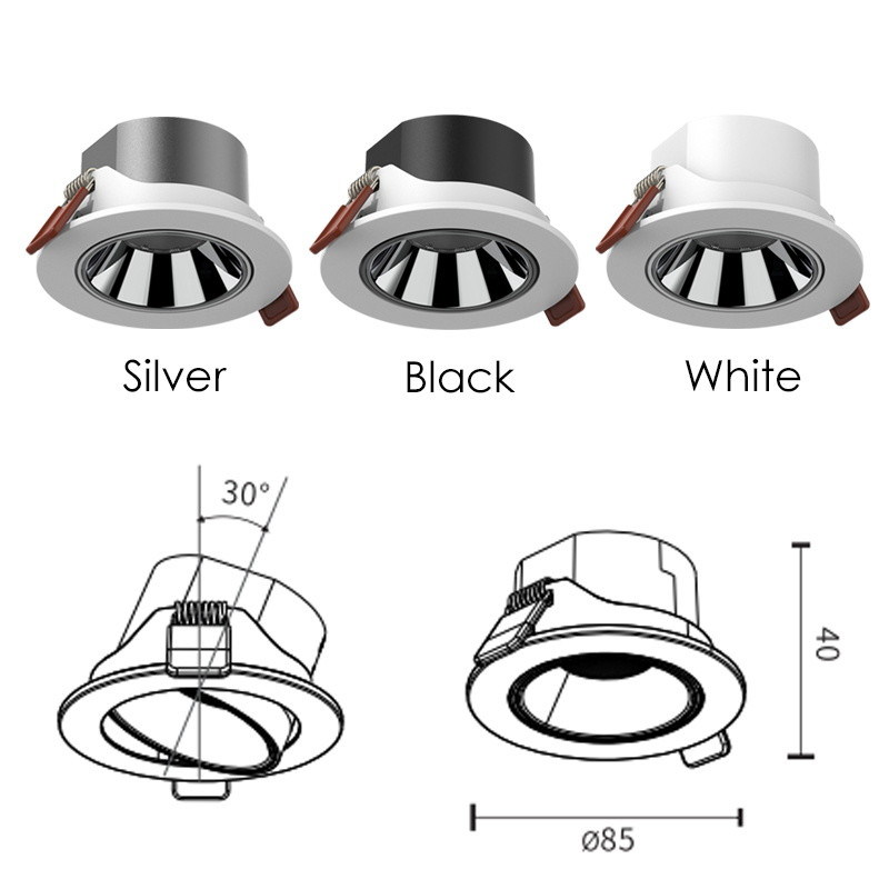 7W/9W Recessed Cob Downlight 361/506 Lm/W Round Led White Color Spot Lights